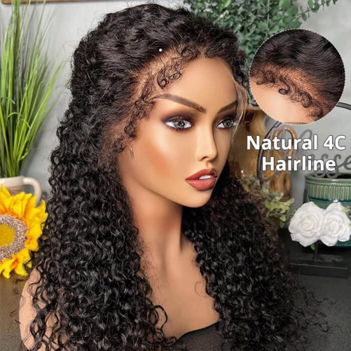 【Kate】4C Curly Edge Baby Hair Afro Kinky Curly 13x4 Full Lace Frontal ...
