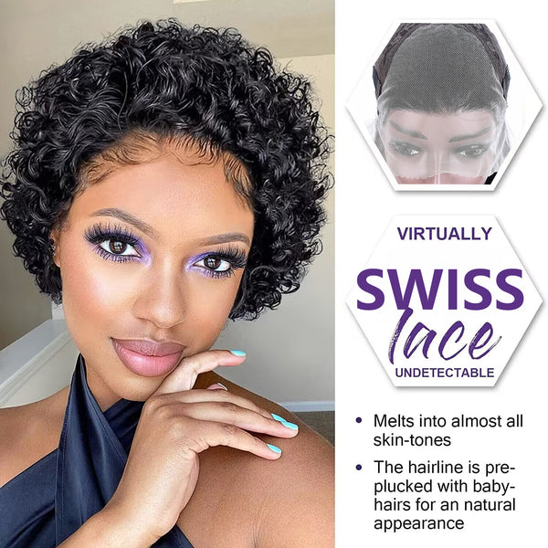 【Mandy】Short Curly Pixie Cut Wig Human Hair Wigs Bob Hairline 13X4 Lac ...