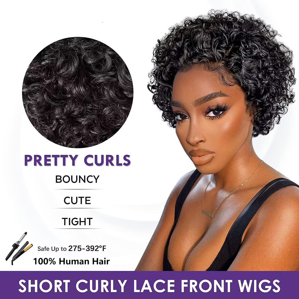 【Mandy】Short Curly Pixie Cut Wig Human Hair Wigs Bob Hairline 13X4 Lac ...